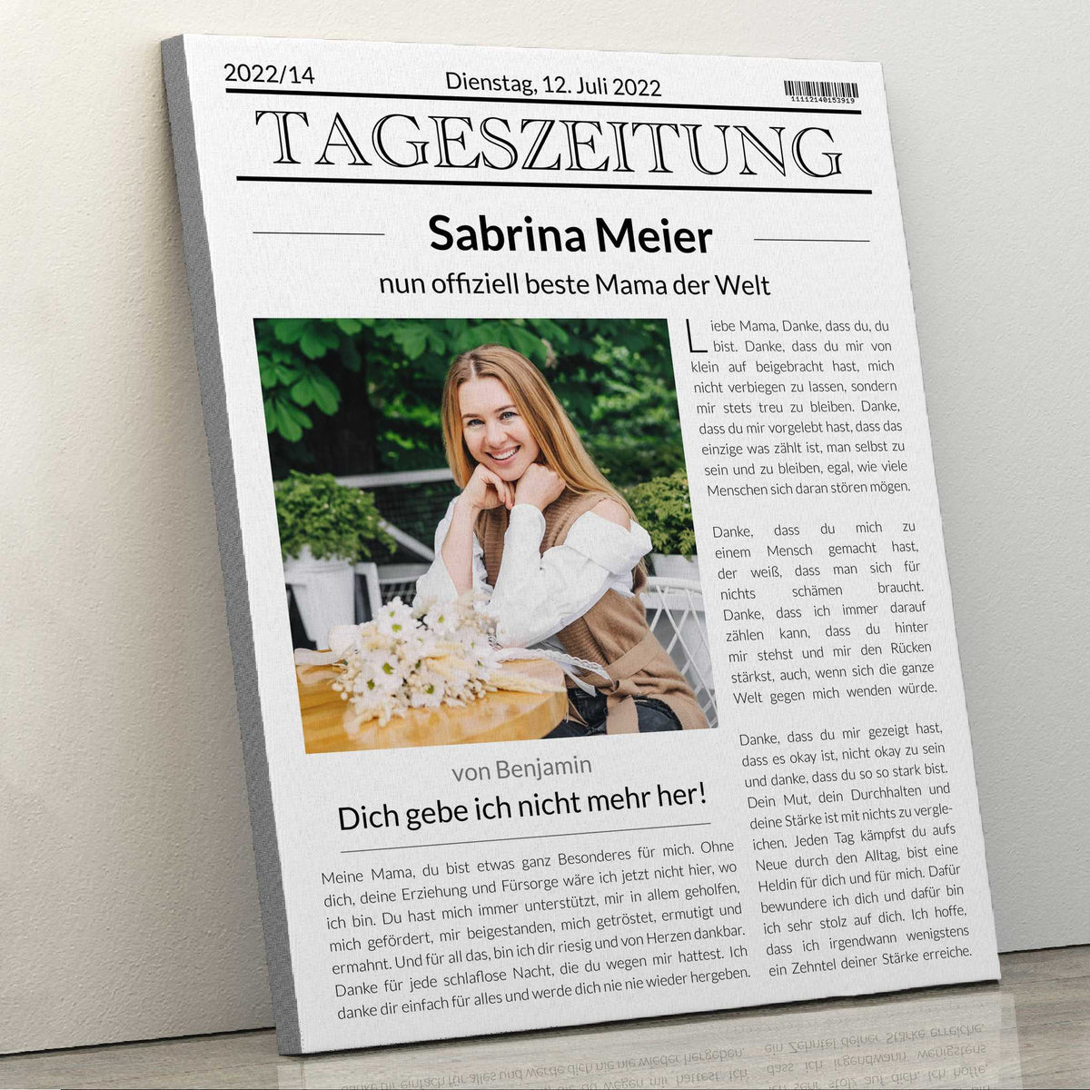 "Tageszeitung" - Personalisiertes Leinwandbild mit Namen ...